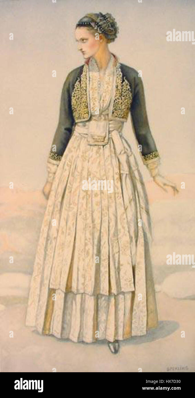 This artwork depicts traditional Macedonian Greek attire from Verroia ...