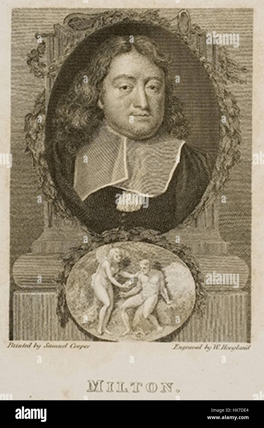 An engraving of John Milton, produced by W. Hoogland in the 19th ...