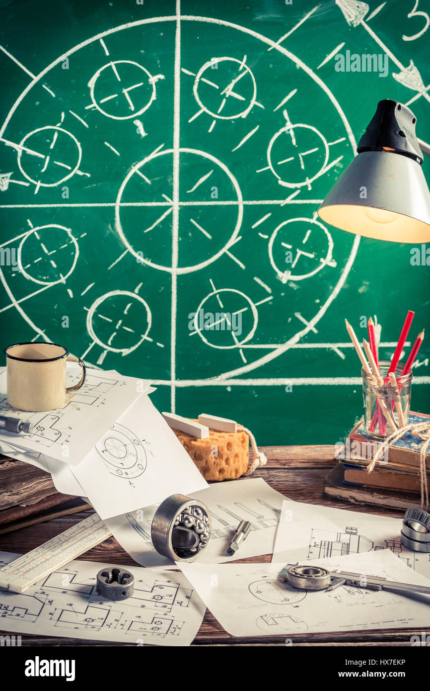 Vintage mechanical lab at school as education concept Stock Photo - Alamy