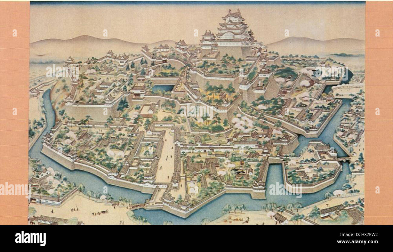 Old painting of Himeji castle Stock Photo - Alamy