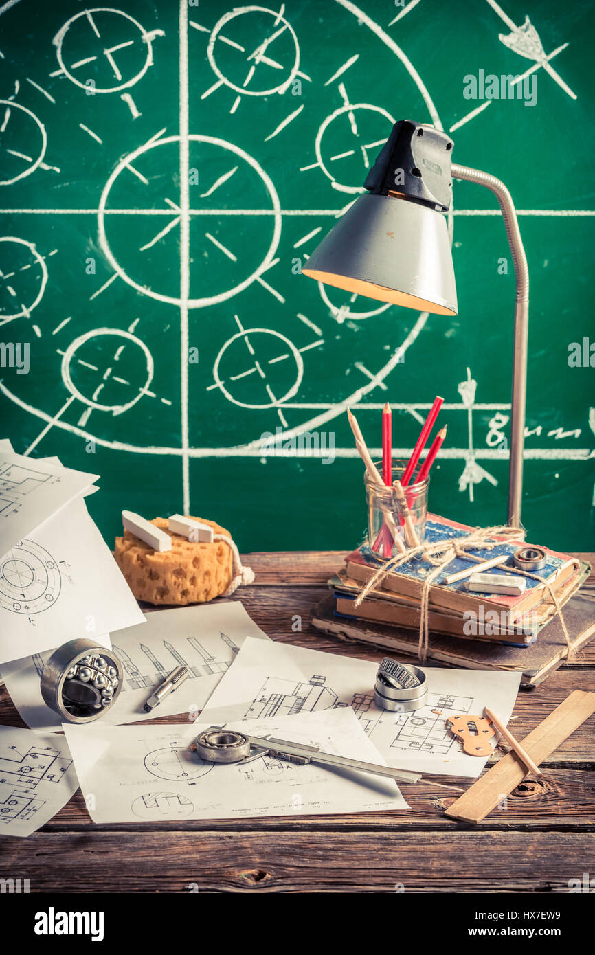 Vintage mechanical workshops at school as education concept Stock Photo ...