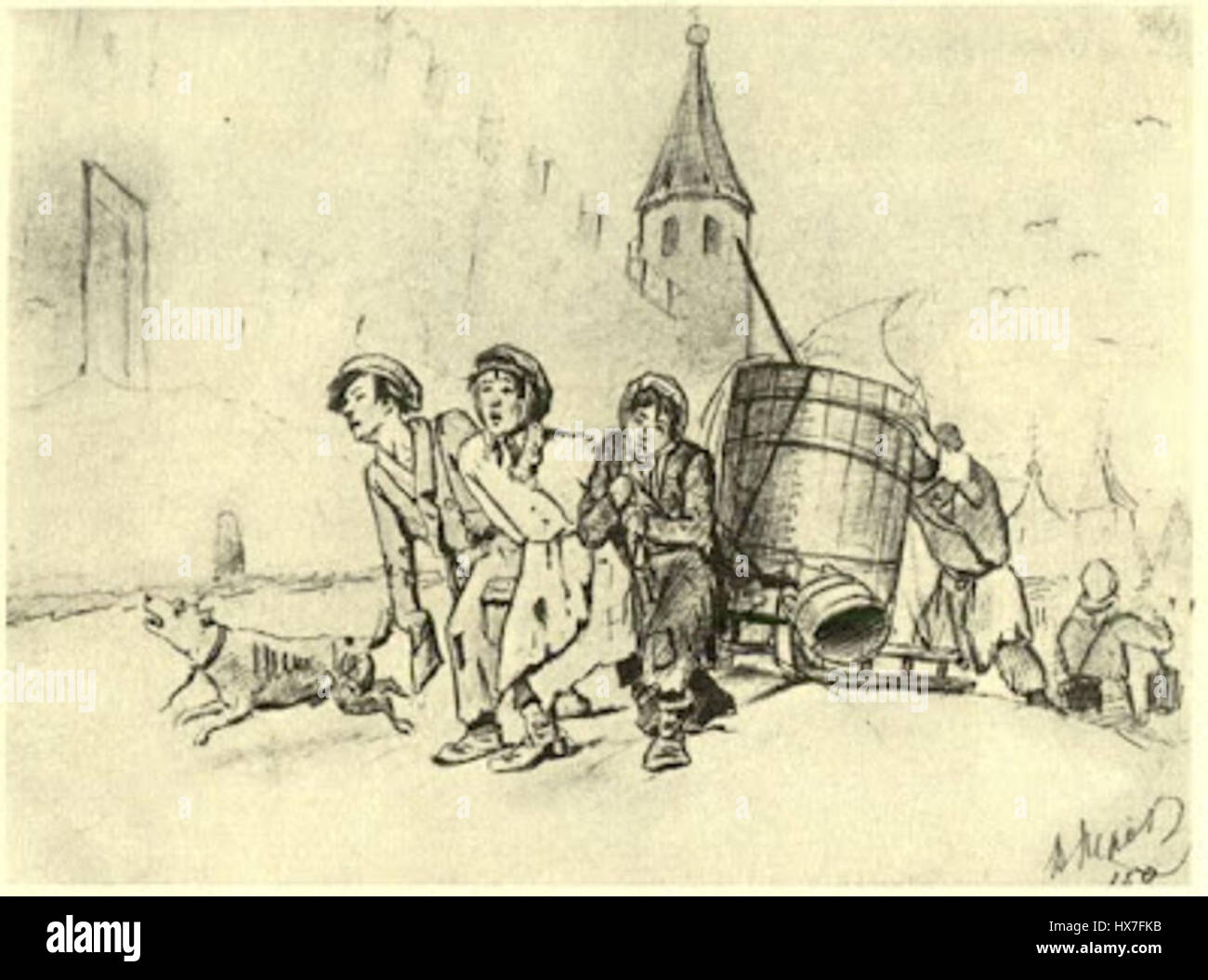 The 'Troika' sketch by Perov depicts a traditional Russian horse-drawn ...