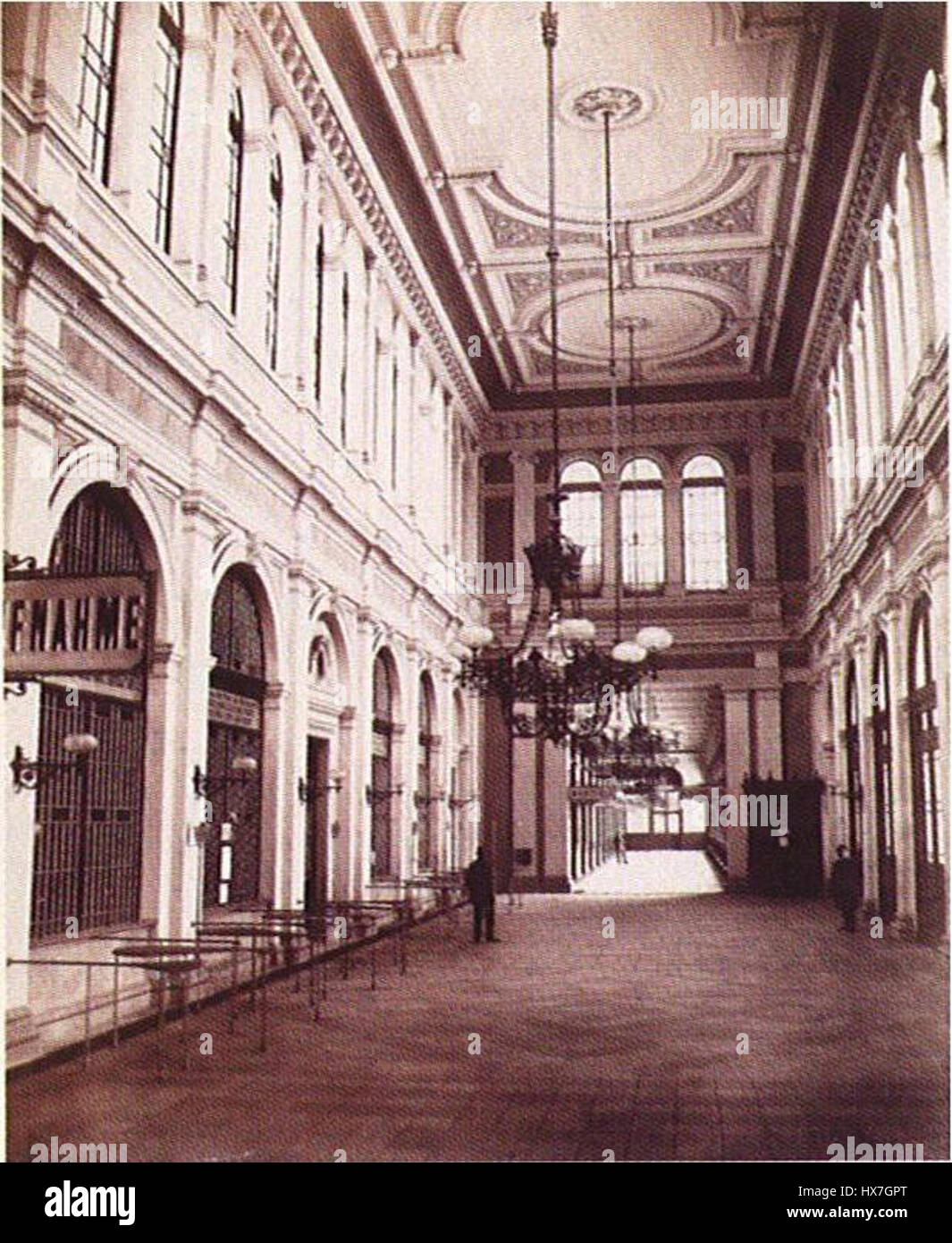 The 'Ostbahnhof Vestibuel' from 1873 showcases the grand entrance hall ...