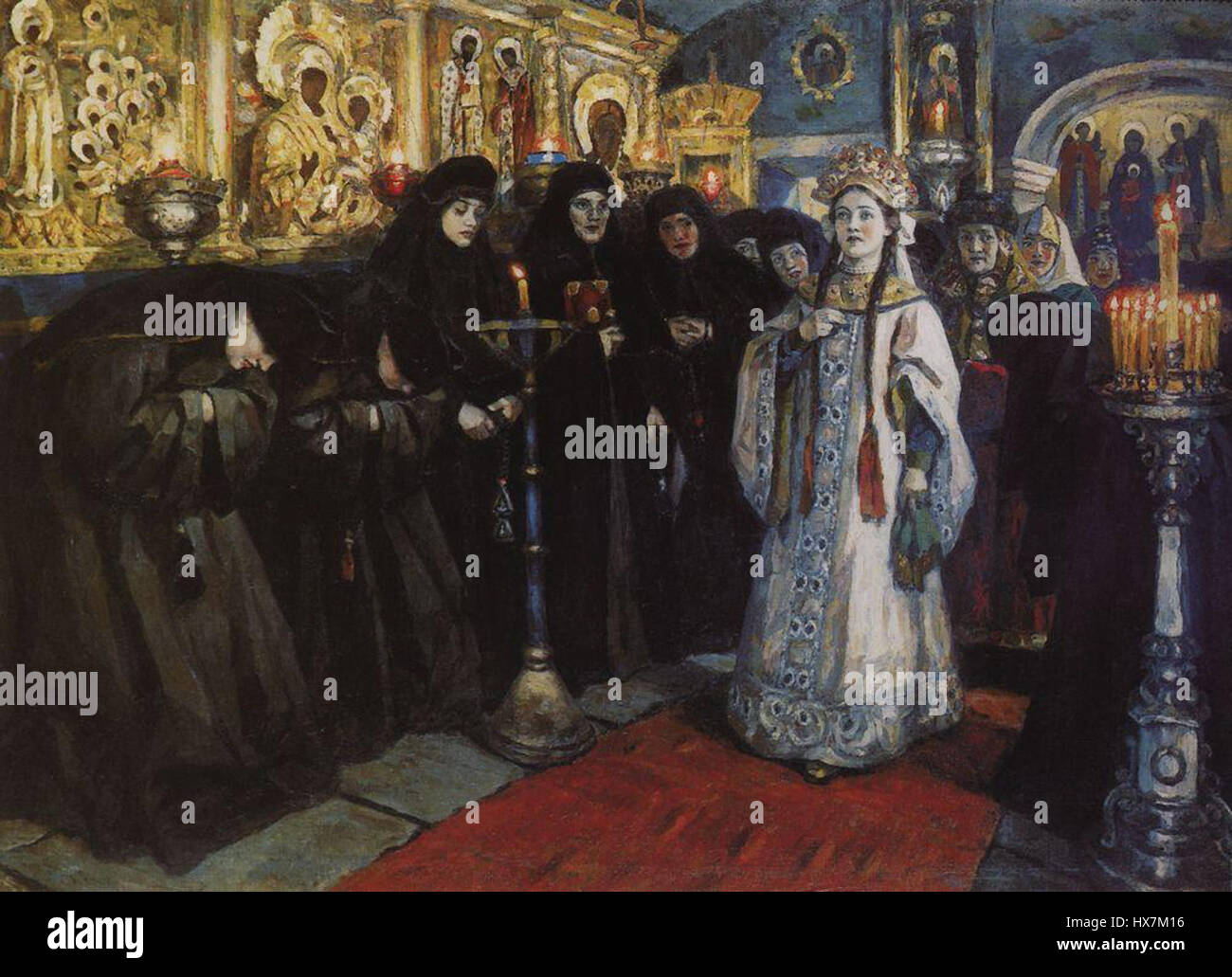 A painting by Surikov titled 'Tsarevna Visiting Monastery' from 1912 ...
