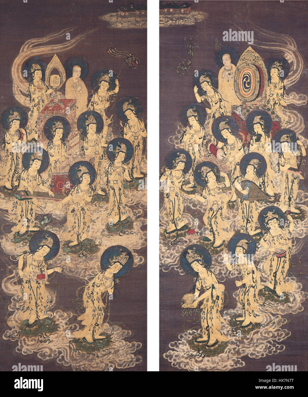 This artwork from around 1300 depicts twenty-five Bodhisattvas ...