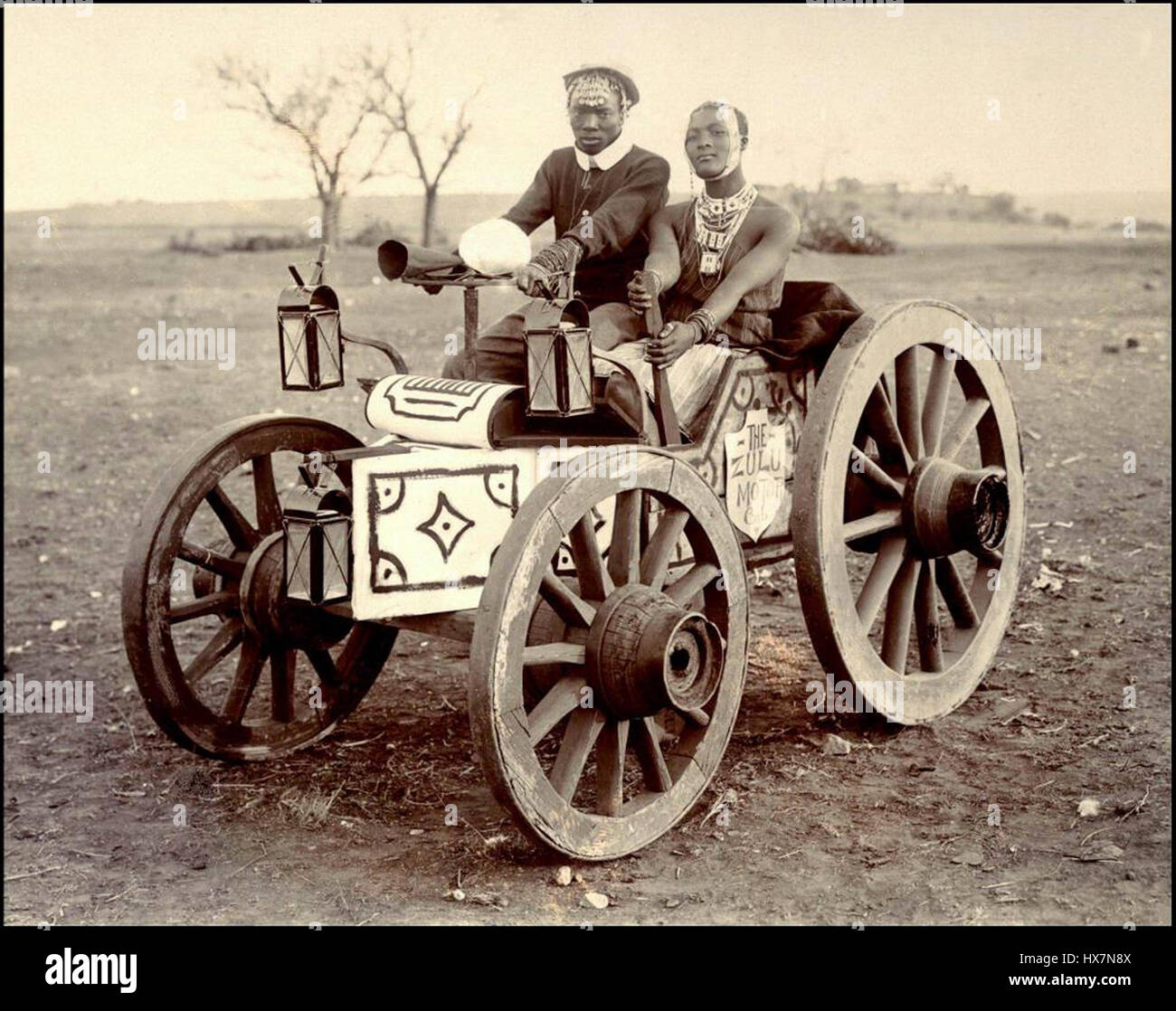 This image likely depicts an early automobile in Zululand, showcasing ...