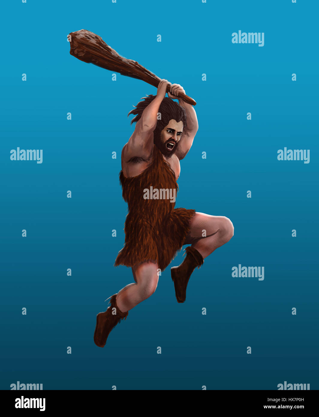 Prehistoric man strikes with a club in a jump Stock Photo - Alamy