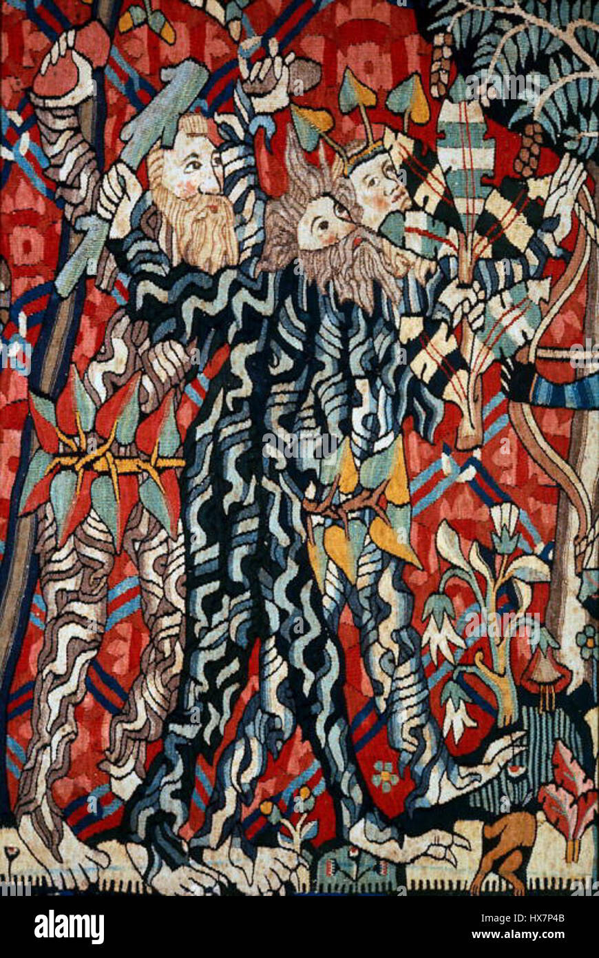 This artwork depicts the concept of 'Wild Men and Moors,' a theme ...