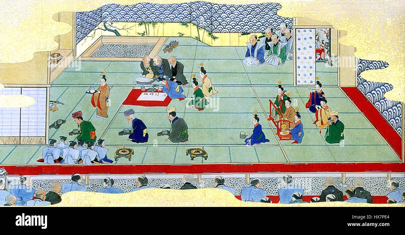 This artwork, likely of East Asian origin, depicts cultural themes ...
