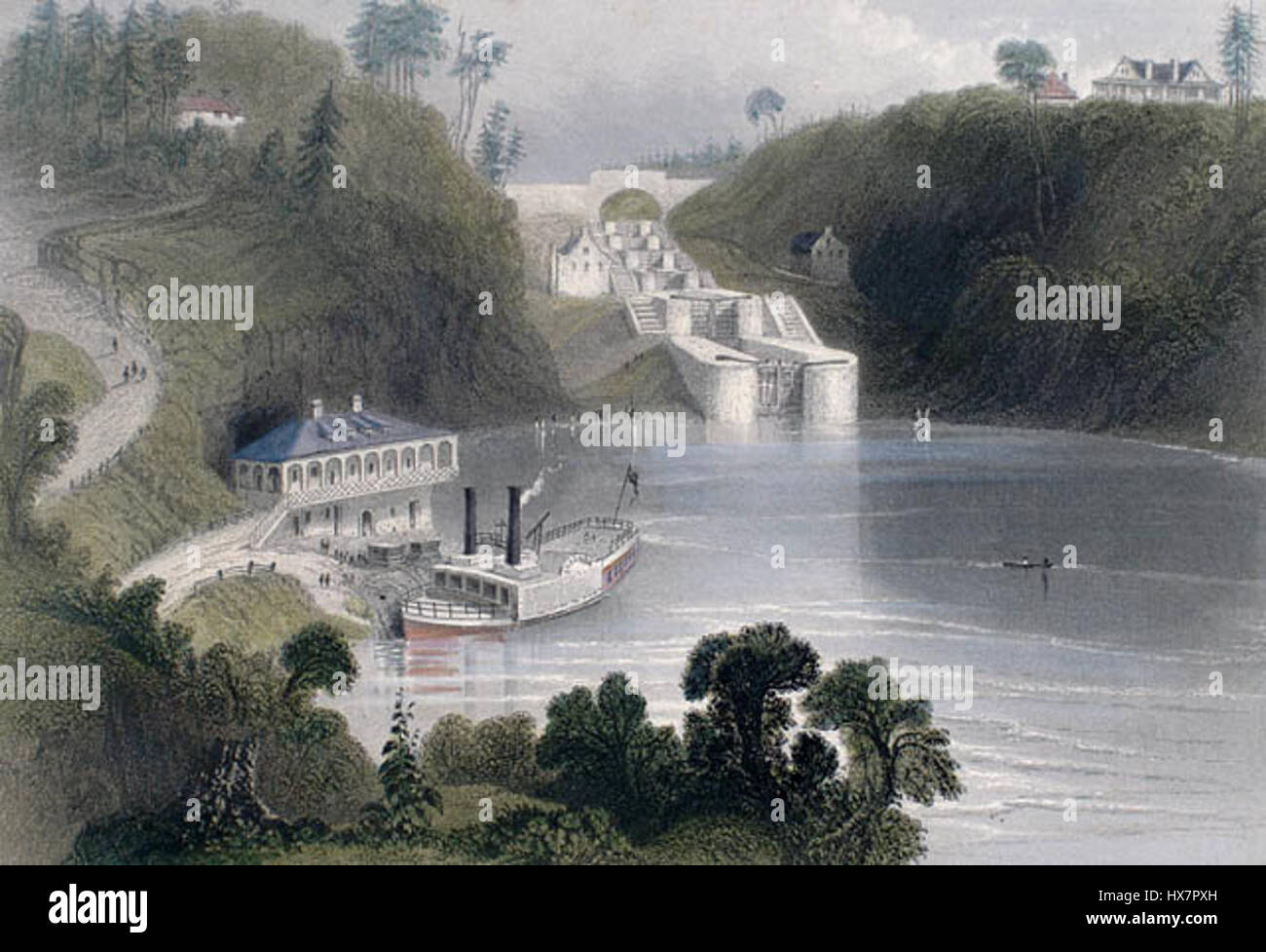 This historical photograph shows the locks on the Rideau Canal, a ...