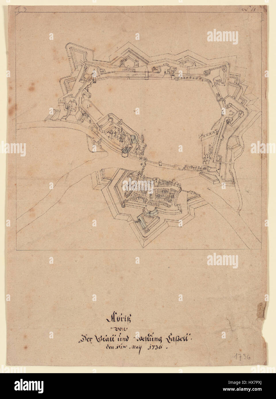 An image or map depicting the fortifications of Kassel, Germany, from ...