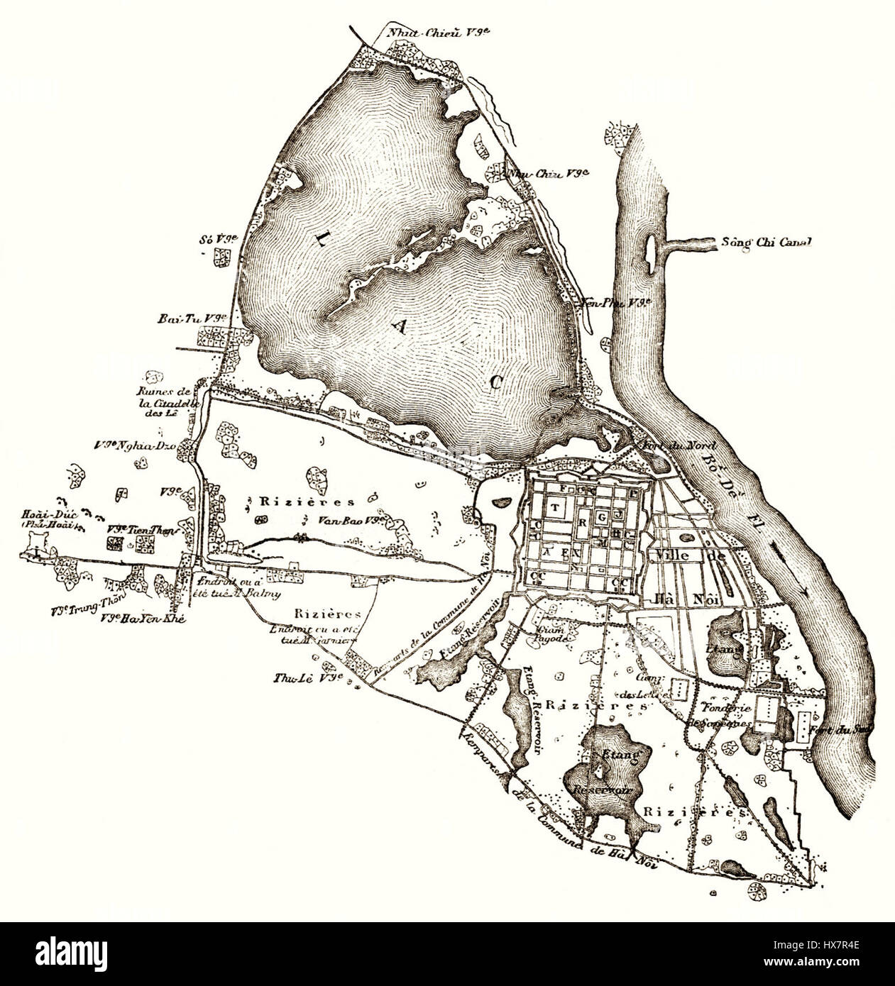 The map of Hanoi from around 1873 presents a detailed cartographic ...