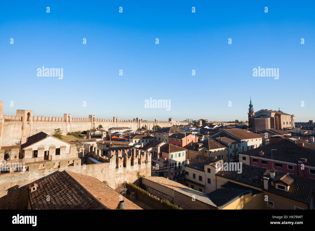 View of Cittadella, medieval walled city in Italy. Italian fortificated ...
