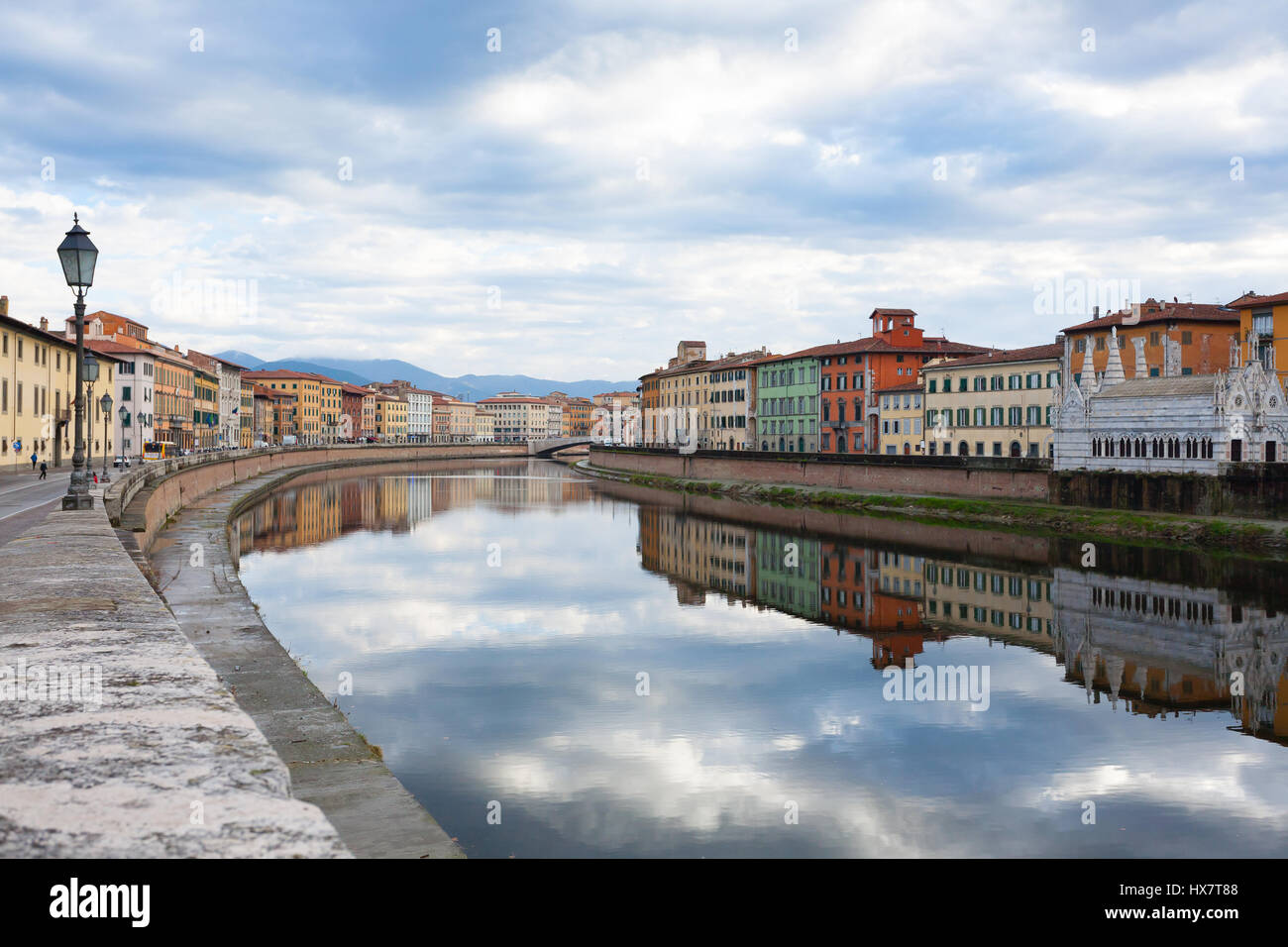 Pisa view. Buildings along Arno river. Italian landmark, Tuscany Stock ...