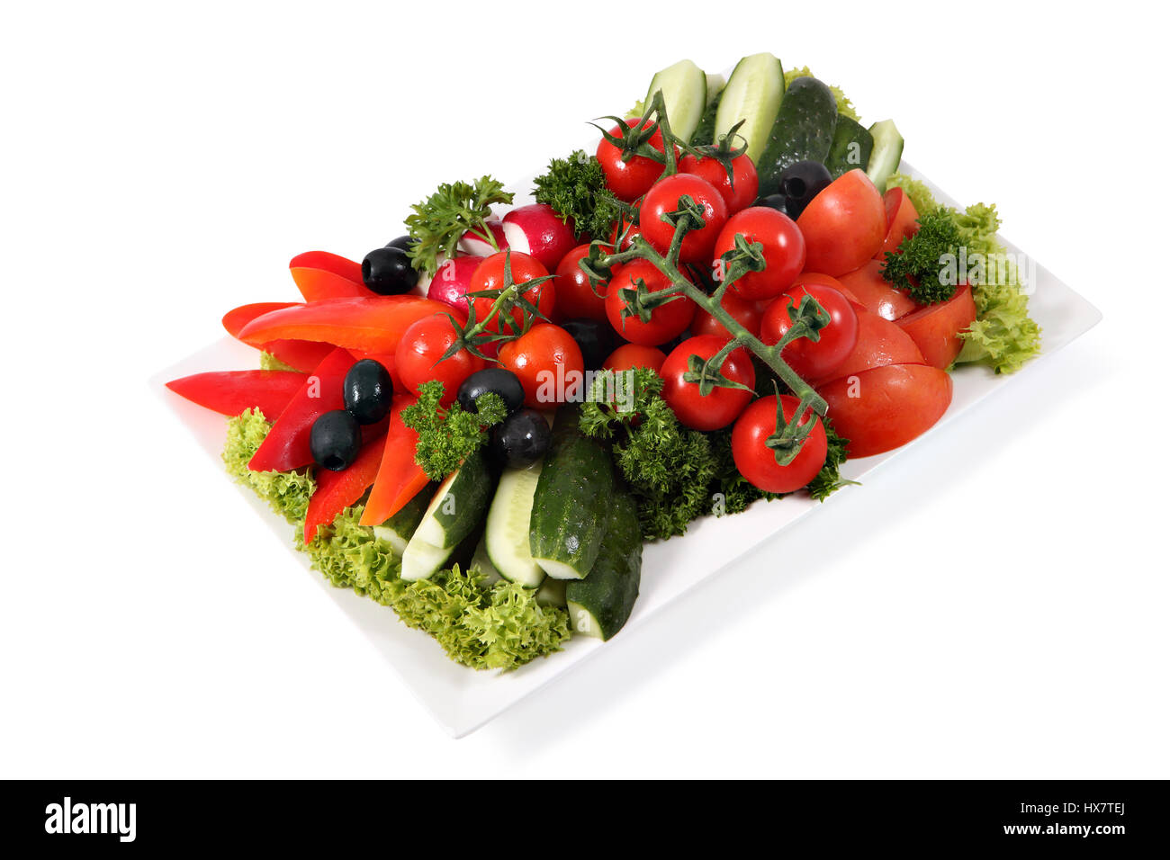 Restaurant food, buffet, a set of fresh vegetables on plate, vegetable ...
