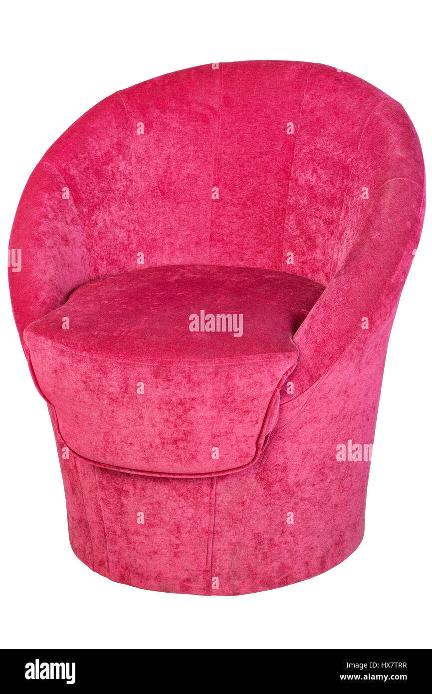 Wooden chair, upholstered with red cloth, isolated on white background ...