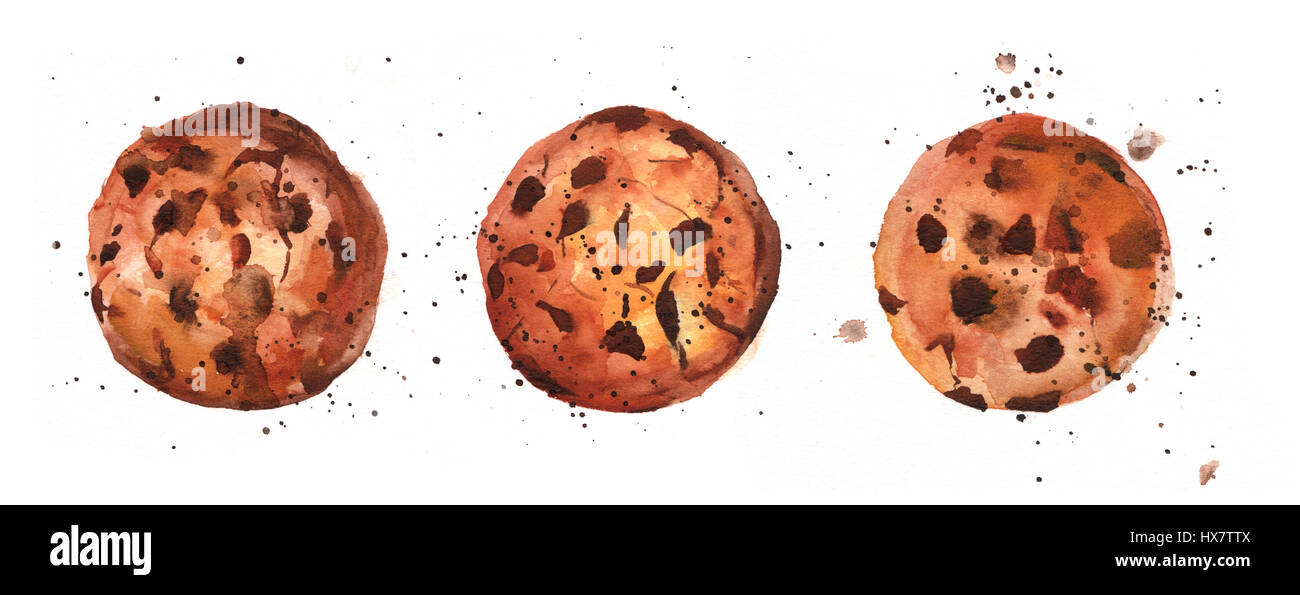 Watercolour drawing chocolate chips cookies hi-res stock photography ...