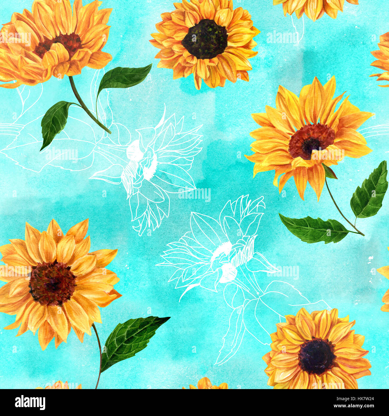 A retro style seamless texture with hand drawn vibrant watercolor ...