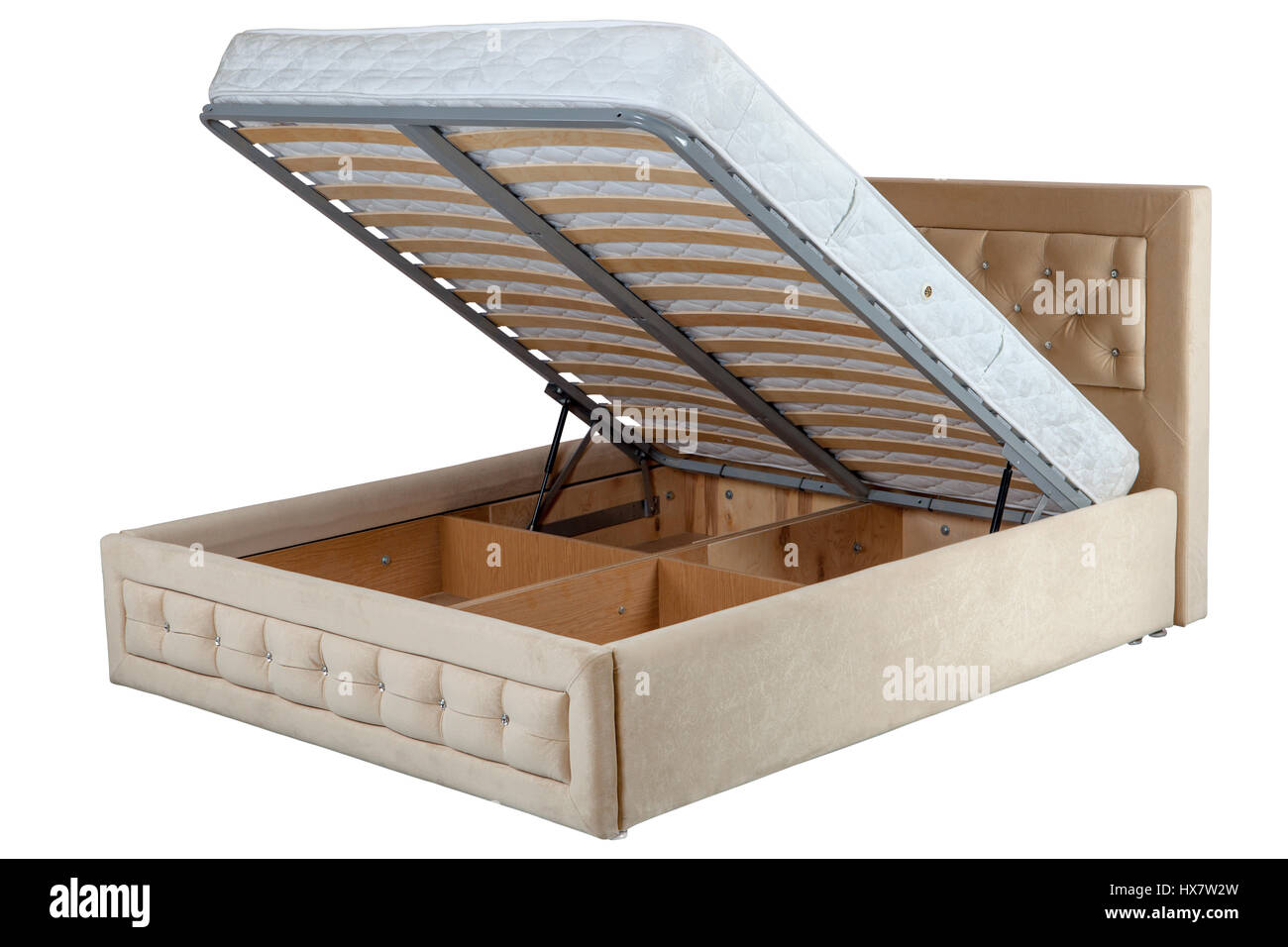 Pull up storage bed, storage space revealed by lifting the slatted base ...