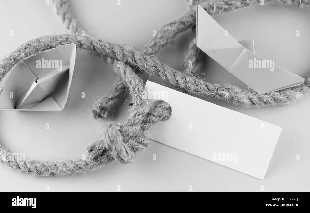 monochrome photo sticker with thick braided rope and ship paper Stock ...