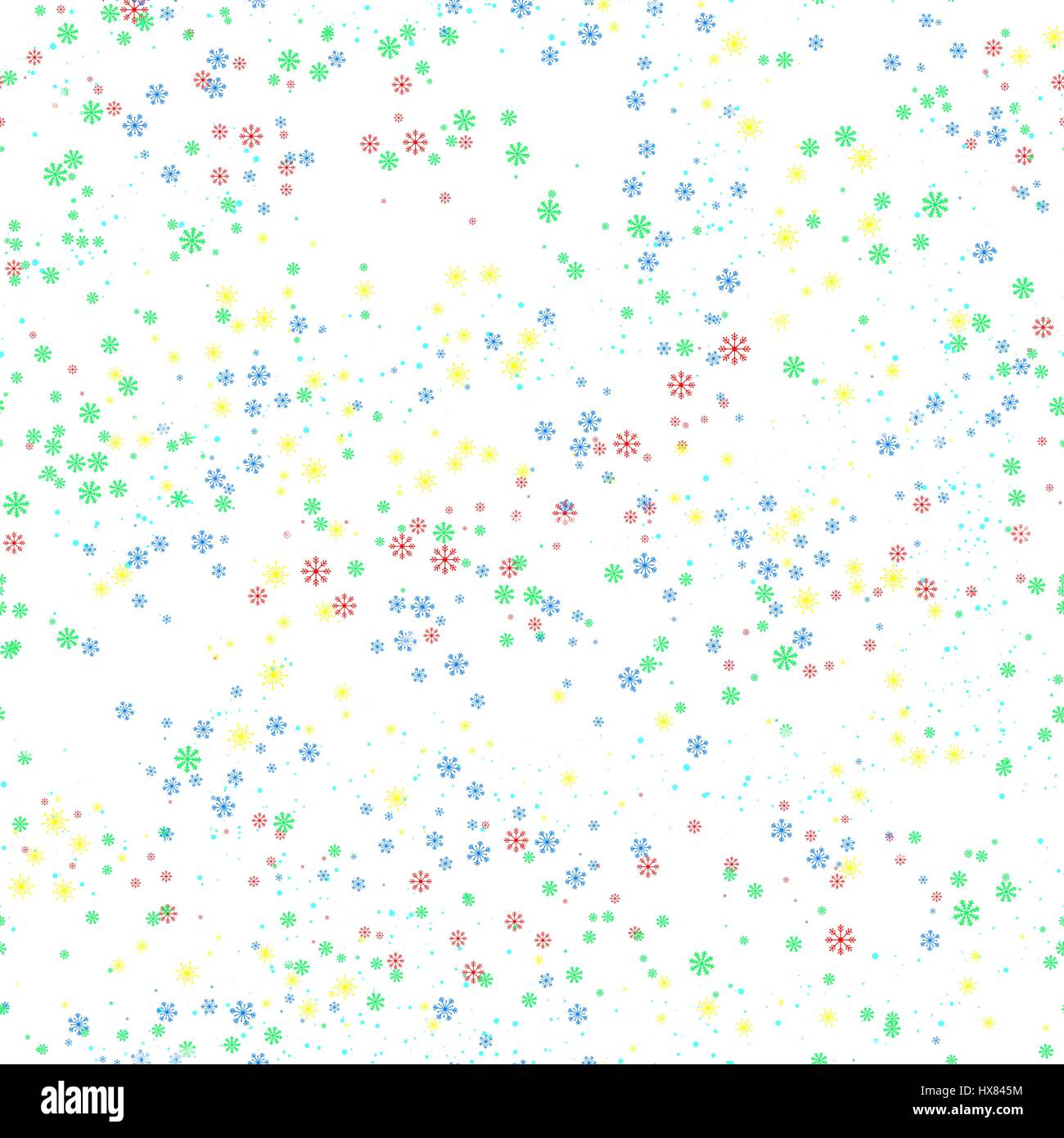 Seamless winter pattern of snowflakes various different bright colors ...