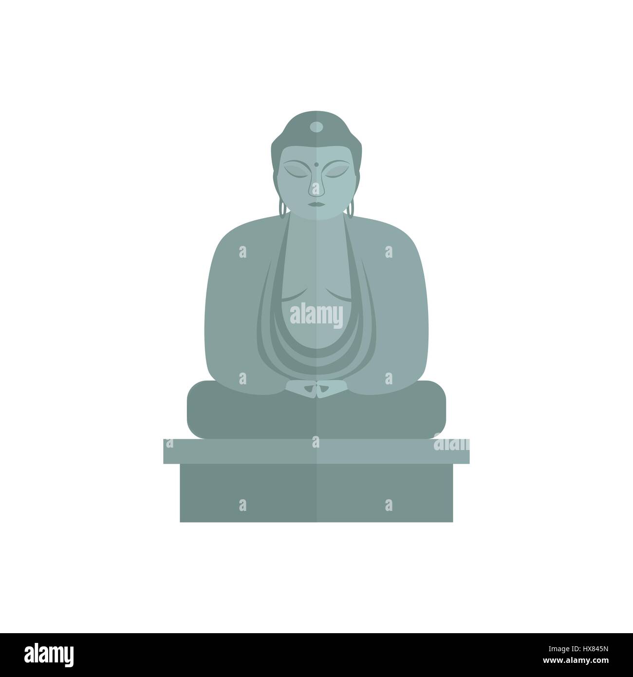 A flat stylized gray stone Buddha statue on a white background ...