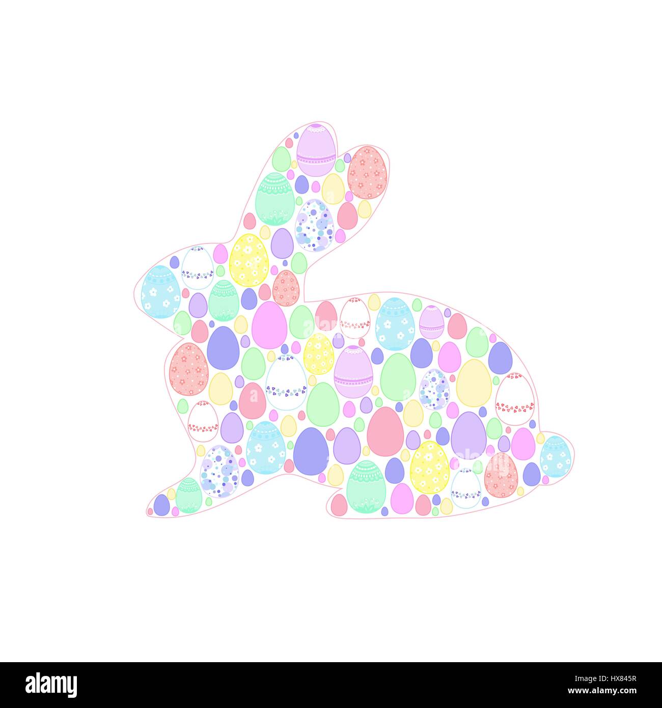 Silhouette Easter bunny filled with colorful eggs with various patterns ...