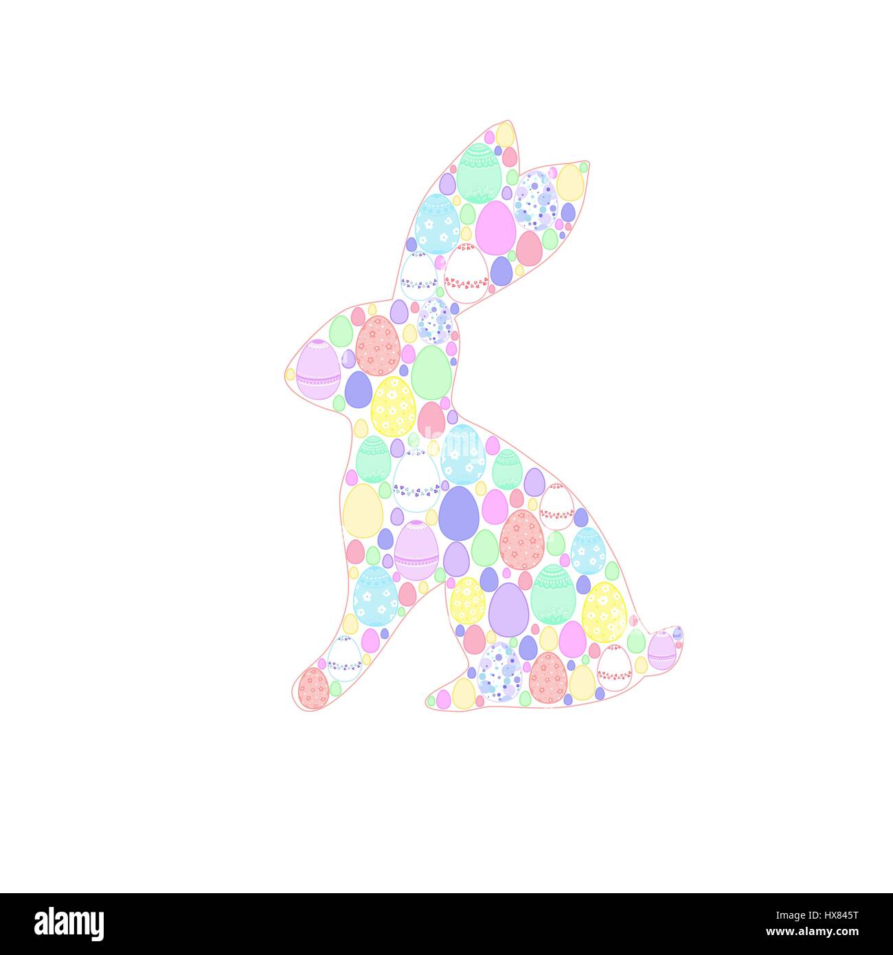 Silhouette Easter bunny filled with colorful eggs with various patterns ...