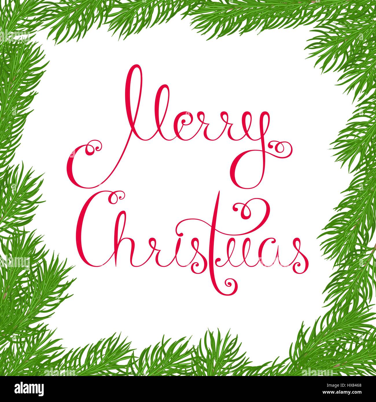 Festive square frame made of fir branches with Merry Christmas ...