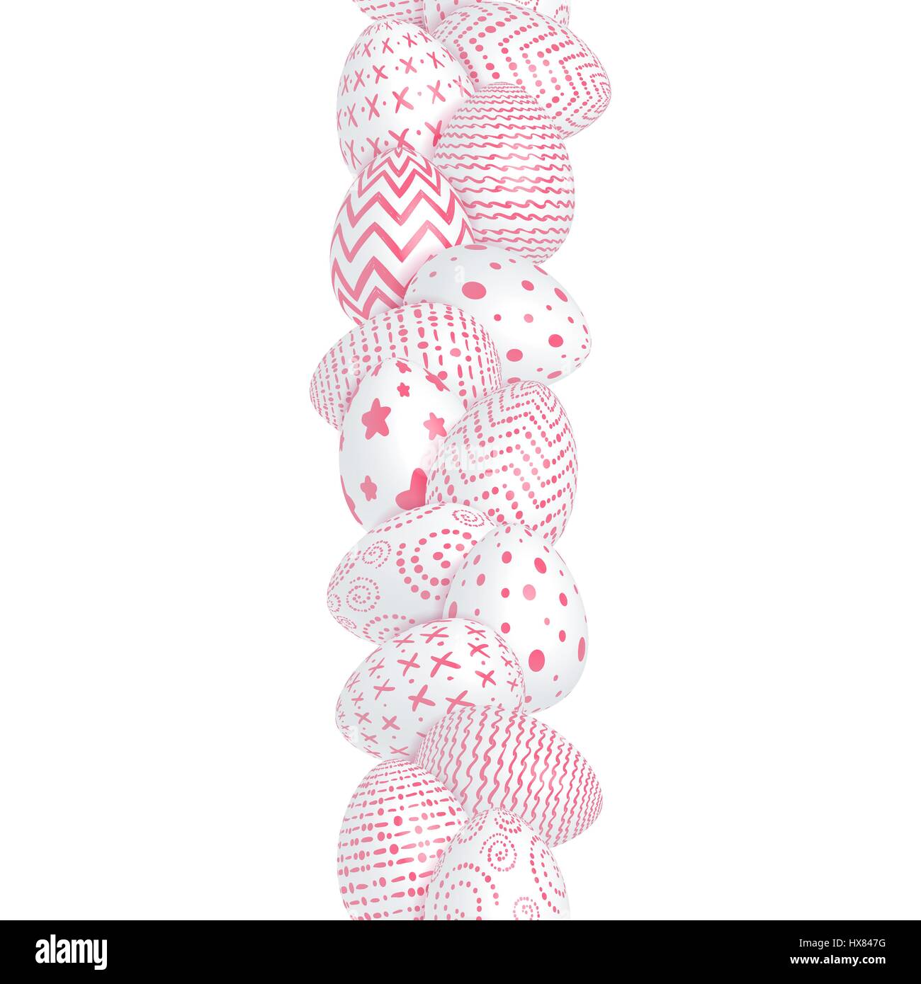 Seamless vertical easter border of white eggs decorated with red ...