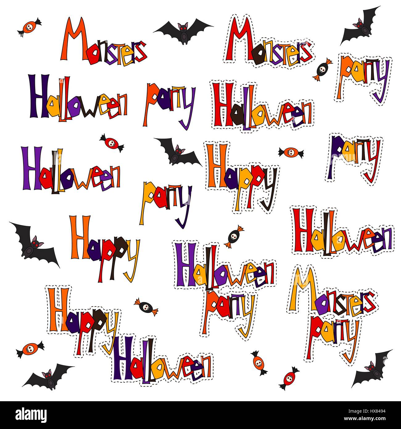 Set cartoon words and phrases for greetings Happy Halloween, Halloween ...