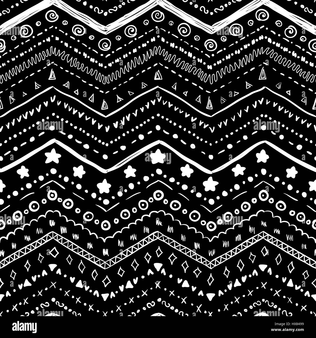 Vector seamless pattern of hand-painted white elements on a black ...