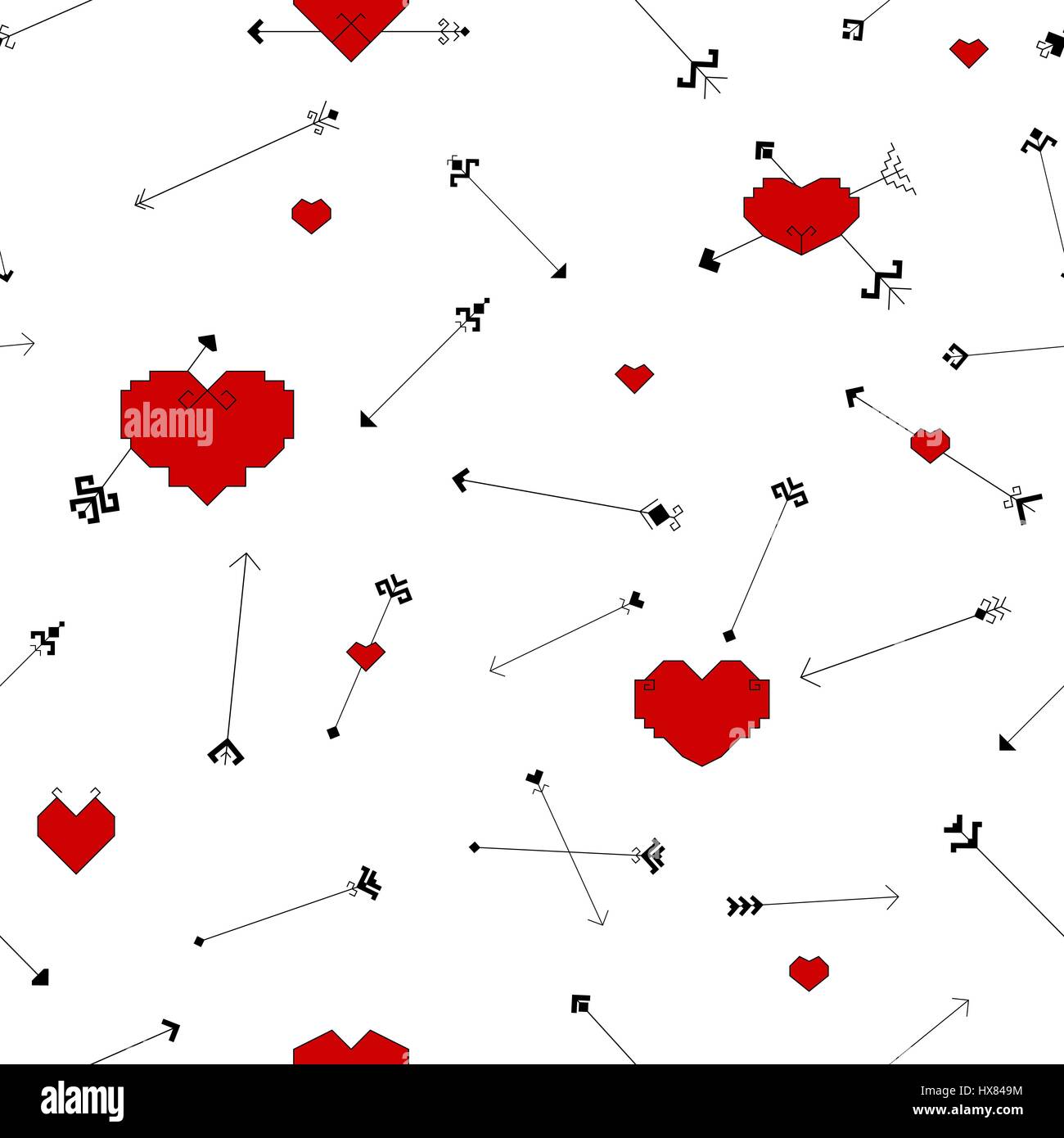 Seamless pattern with stylized hearts and arrows on a white background ...