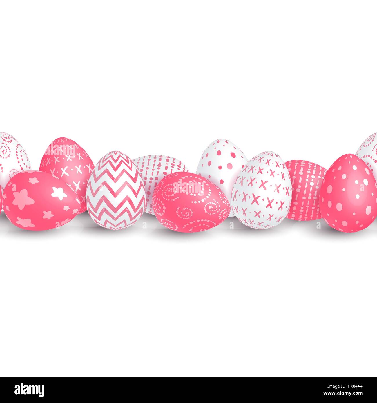 Seamless horizontal Easter border made from white eggs of red eggs ...