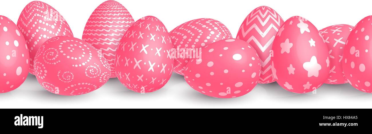 Seamless horizontal Easter border of red eggs decorated with white ...