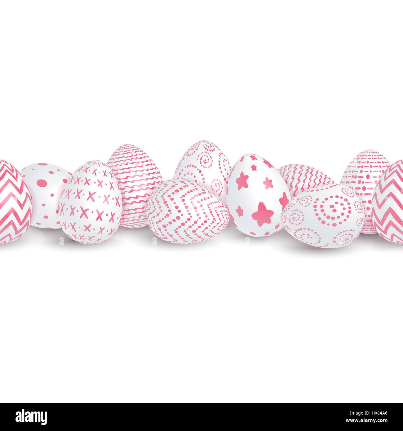 Seamless horizontal easter border of white eggs decorated with red ...