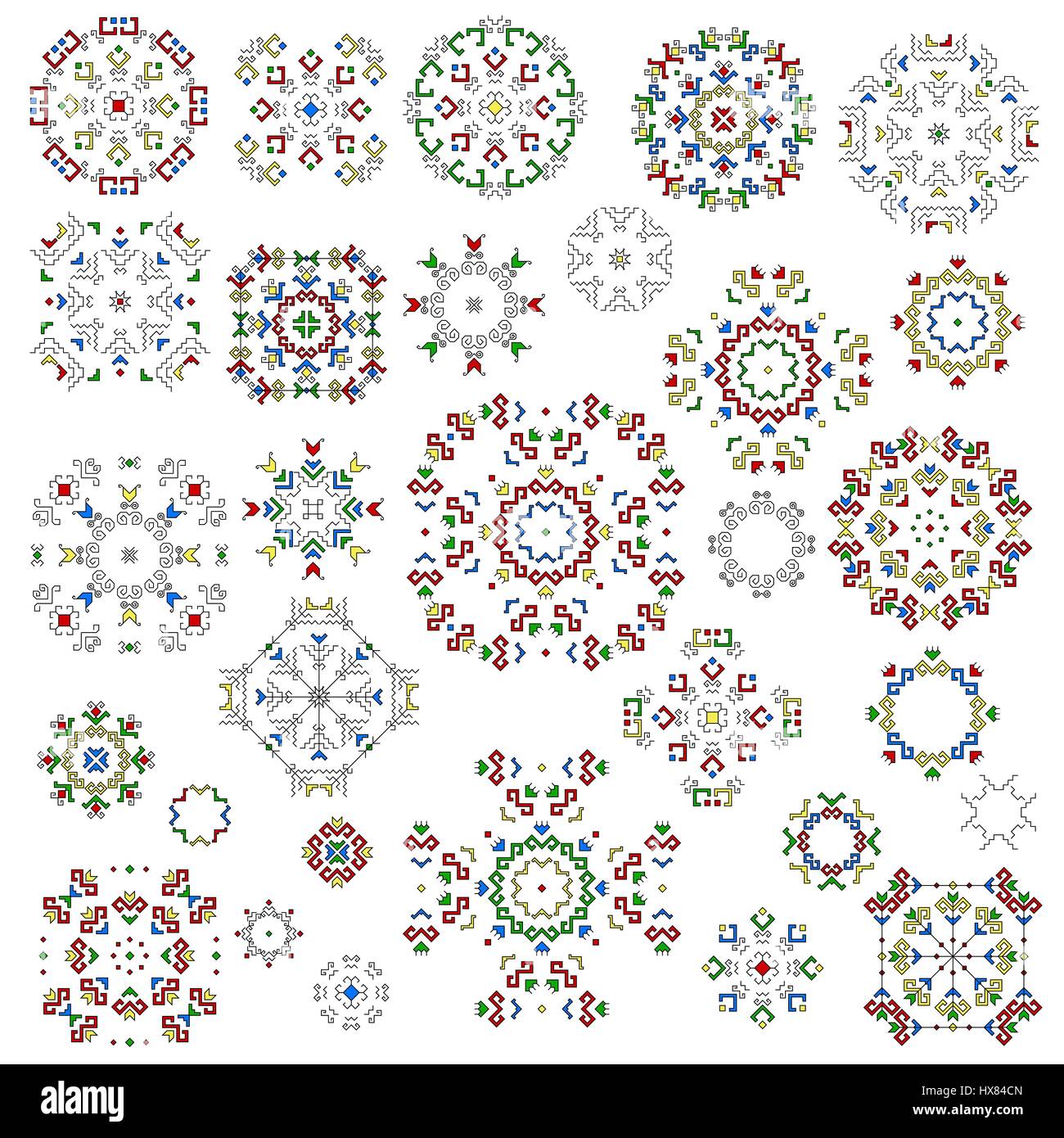 Set of isolated geometric patterns made of the traditional elements of ...