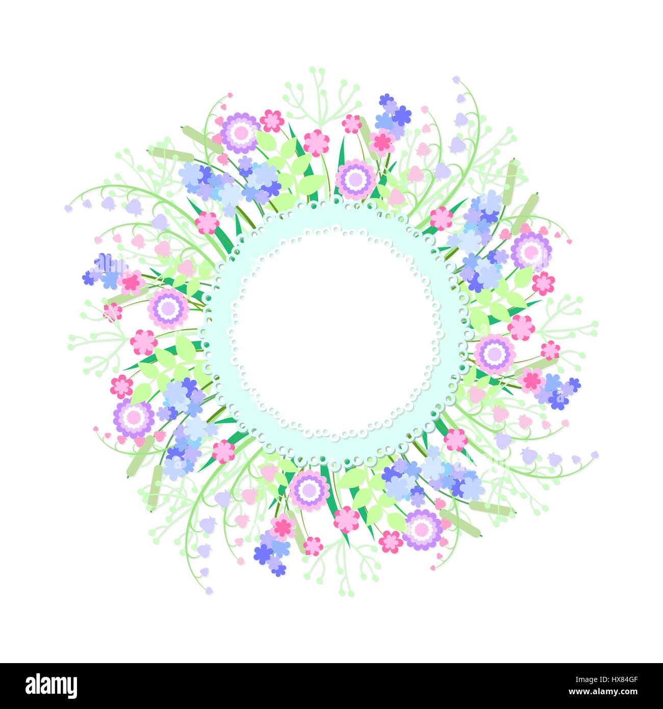 Round floral pattern for greeting cards, round stylized floral bouquet ...