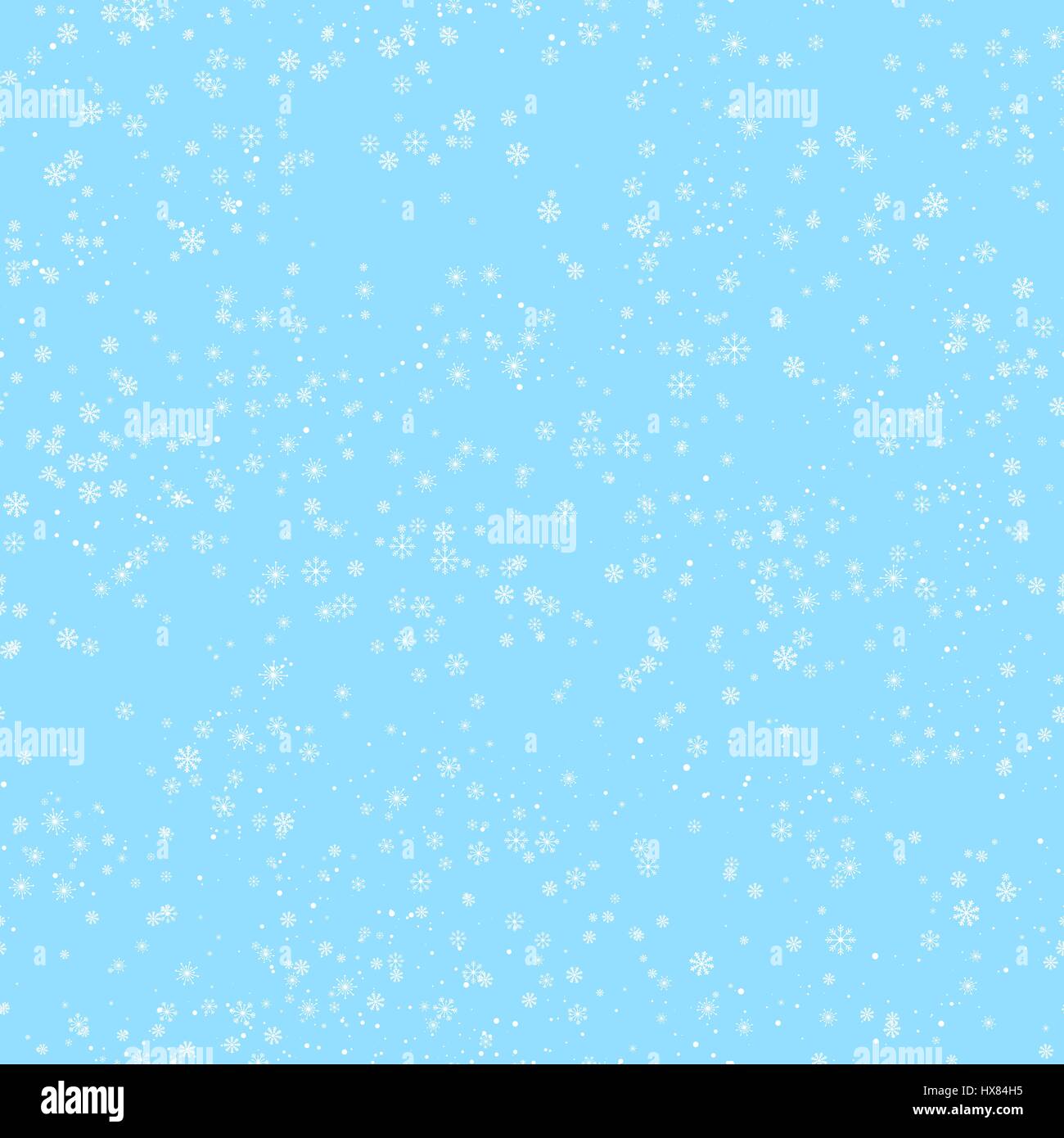 Seamless winter pattern of different snowflakes in white on a blue ...