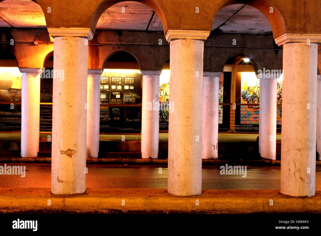 Columns in an underpass under a train station in Chicago, IL Stock ...