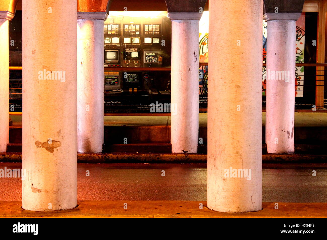 Columns in an underpass under a train station in Chicago, IL Stock ...