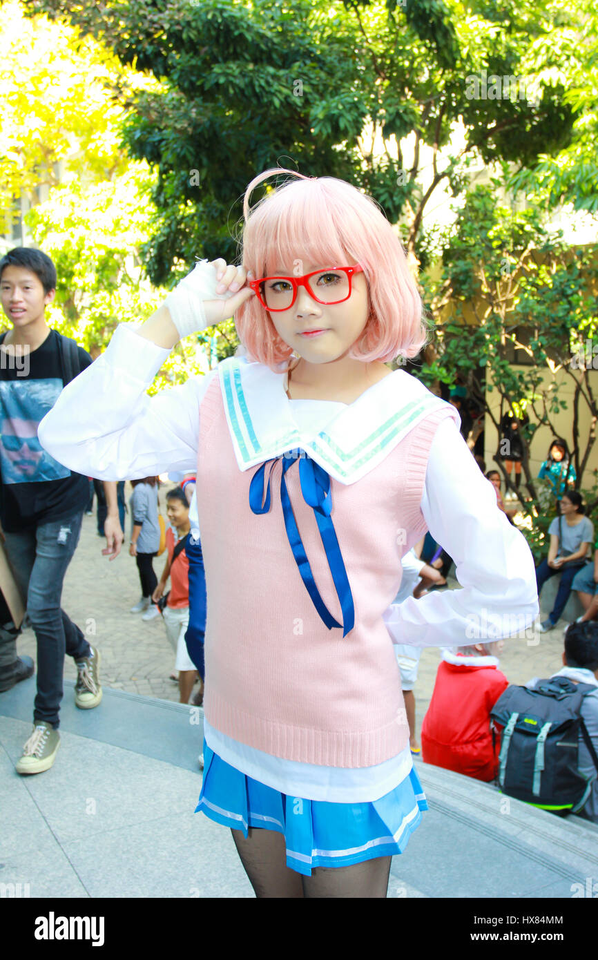 Bangkok - Dec 28: An unidentified Japanese anime cosplay pose in COSCOM ...