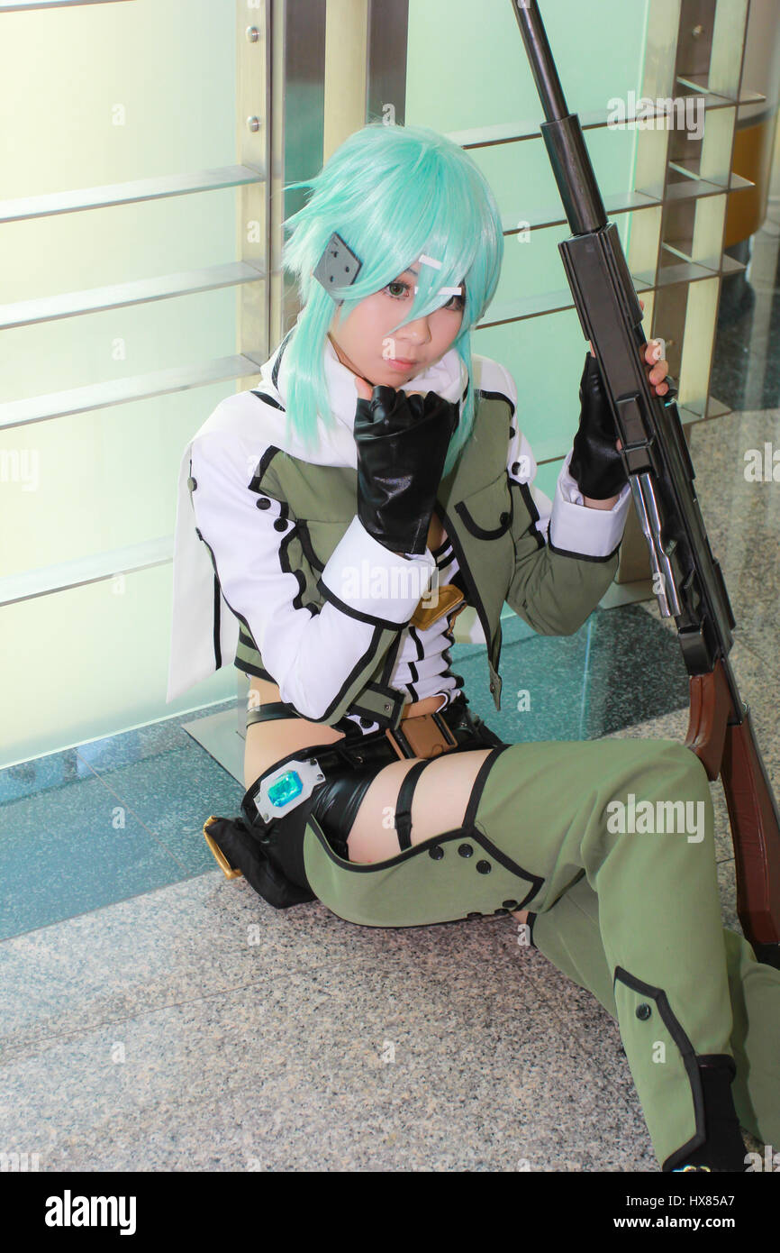 Bangkok - Dec 28: An unidentified Japanese anime cosplay pose in COSCOM ...