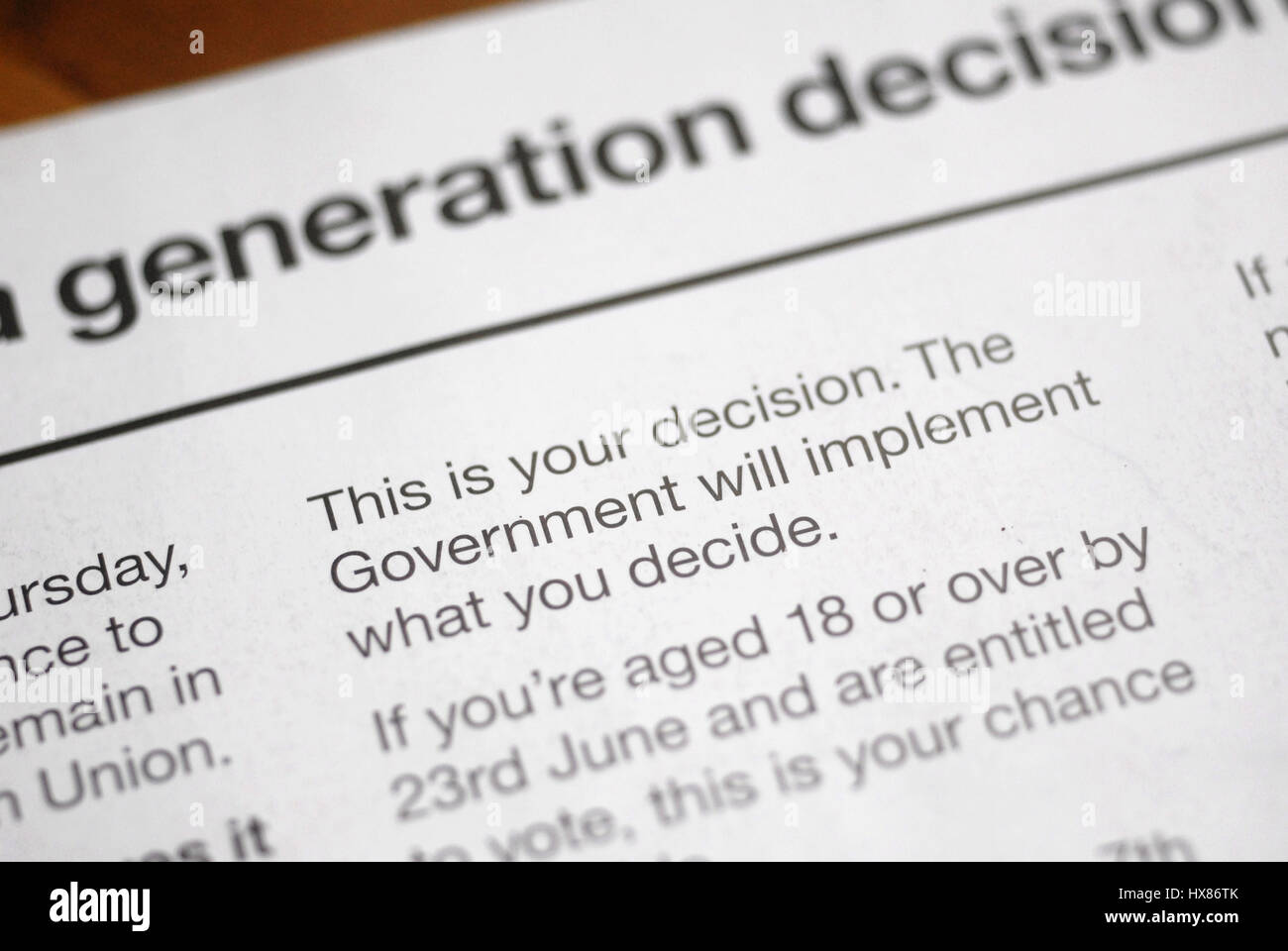 EU referendum booklet "This is your decision Stock Photo - Alamy