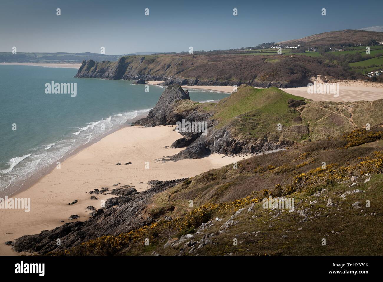 Pobbles Bay, Three Cliffs Bay, The Great Tor and Oxwich bay on the ...