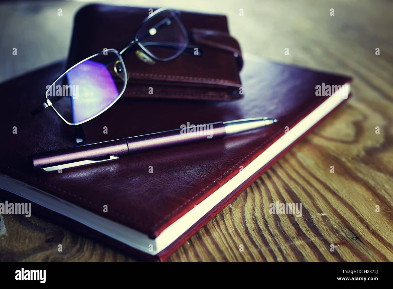 business pen glasses notebook Stock Photo - Alamy