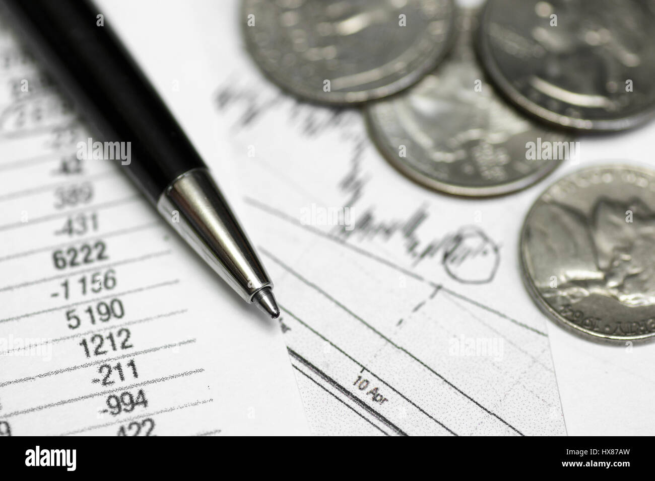pen on paper with the price quotes and charts Stock Photo - Alamy