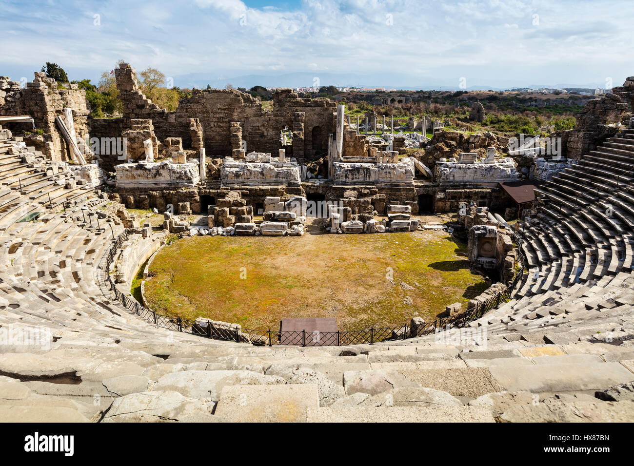 Restoration of 2nd Century AD Roman theater in Side, Turkey Stock Photo ...