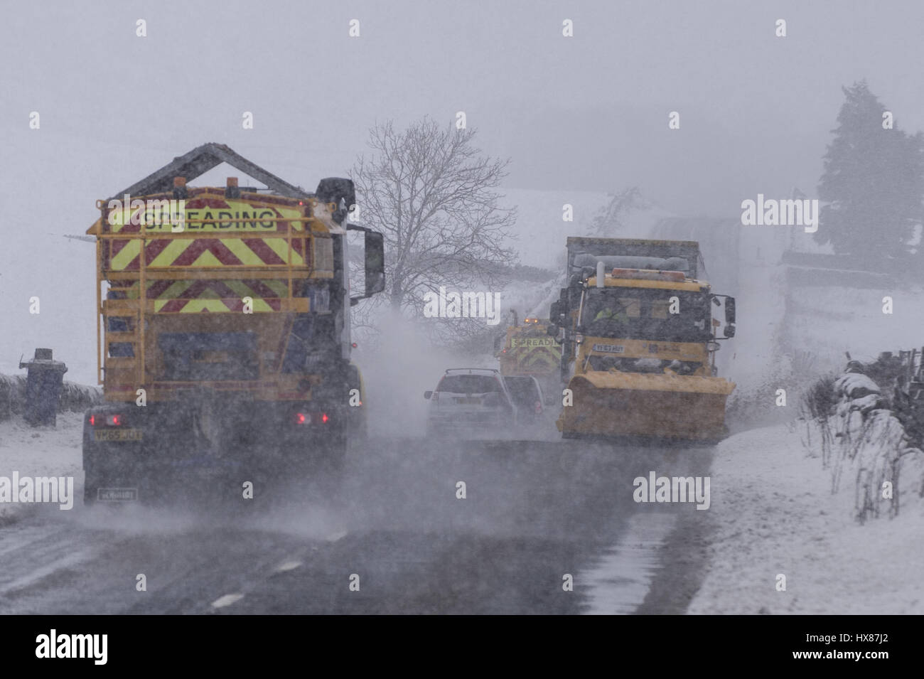 Views from the A702 over Scottish border hills covered in snow from ...