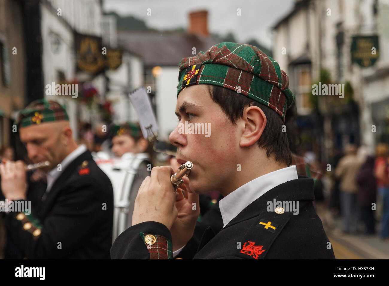 Welsh pipe and drum band piccolo player wearing Welsh plaid in the ...